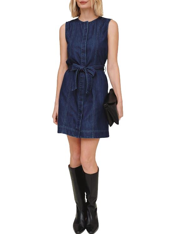 BELLA DAHL Bella Dahl Sleeveless Denim Minidress with Tie Belt